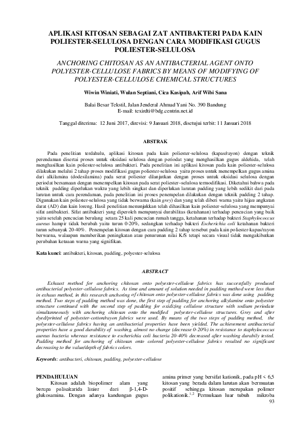 (PDF) Aplikasi Kitosan Sebagai Zat Antibakteri Pada Kain Poliester ...