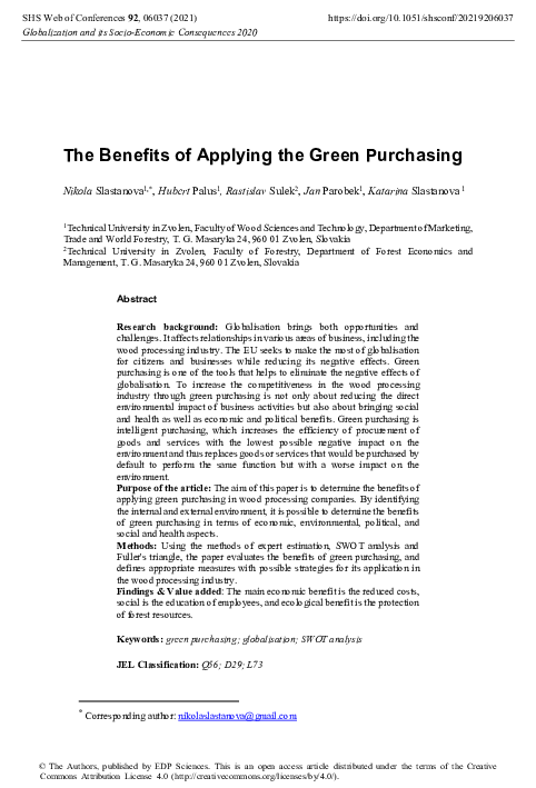 (PDF) The Benefits of Applying the Green Purchasing