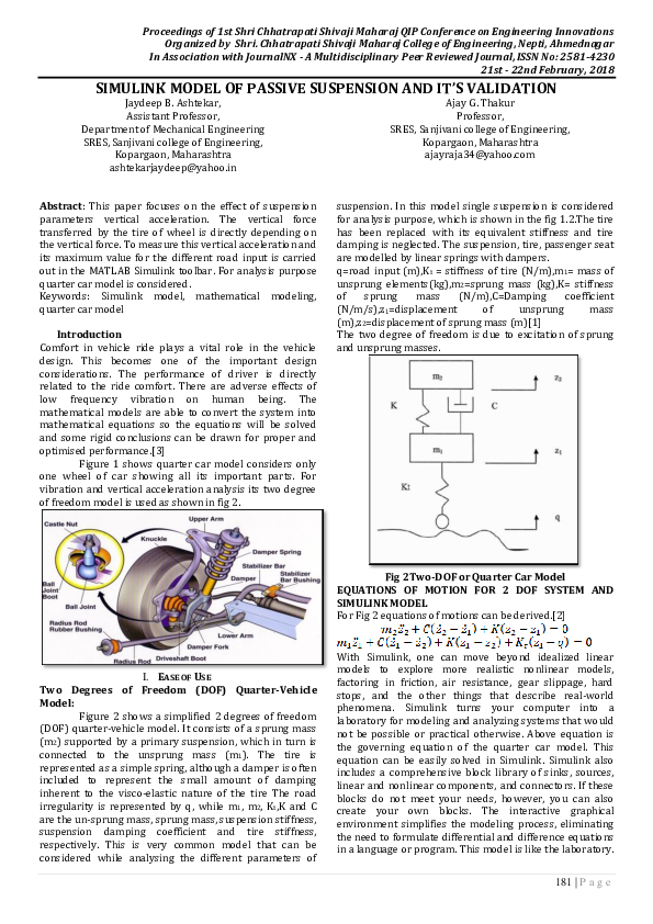 (PDF) Simulink Model Of Passive Suspension And Its Validation