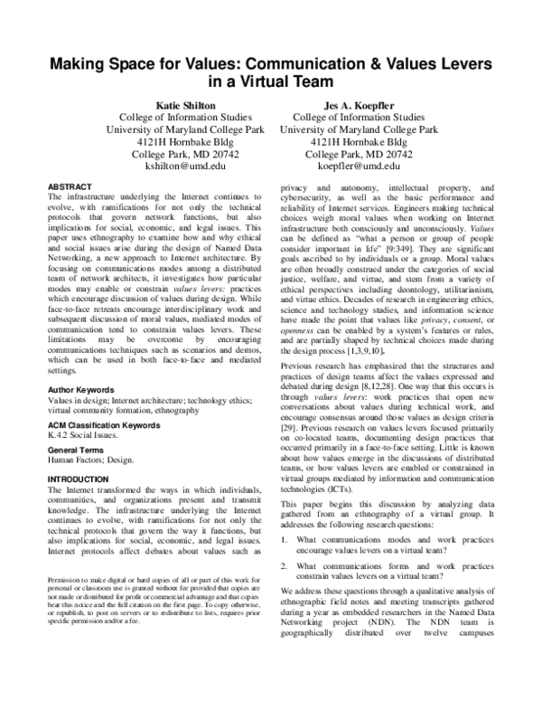 (PDF) Making space for values (communication and values levers in a ...