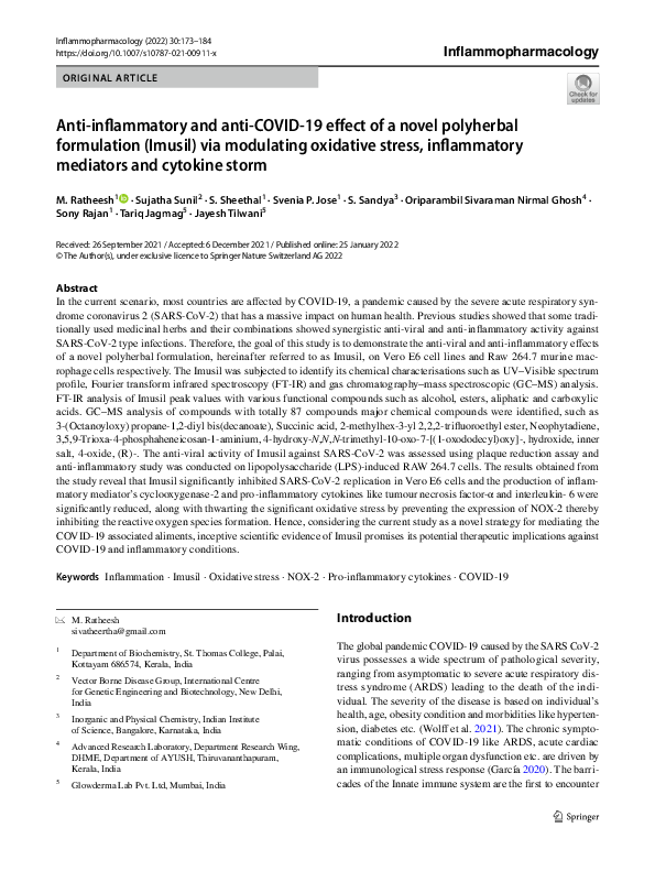 (PDF) Anti-inflammatory and anti-COVID-19 effect of a novel polyherbal ...