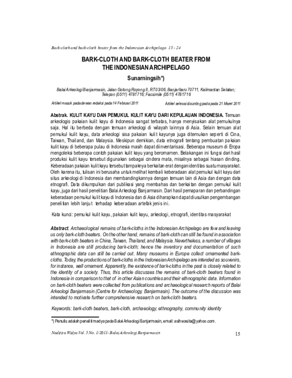 (PDF) Bark-Cloth and Bark-Cloth Beater from the Indonesian Archipelago