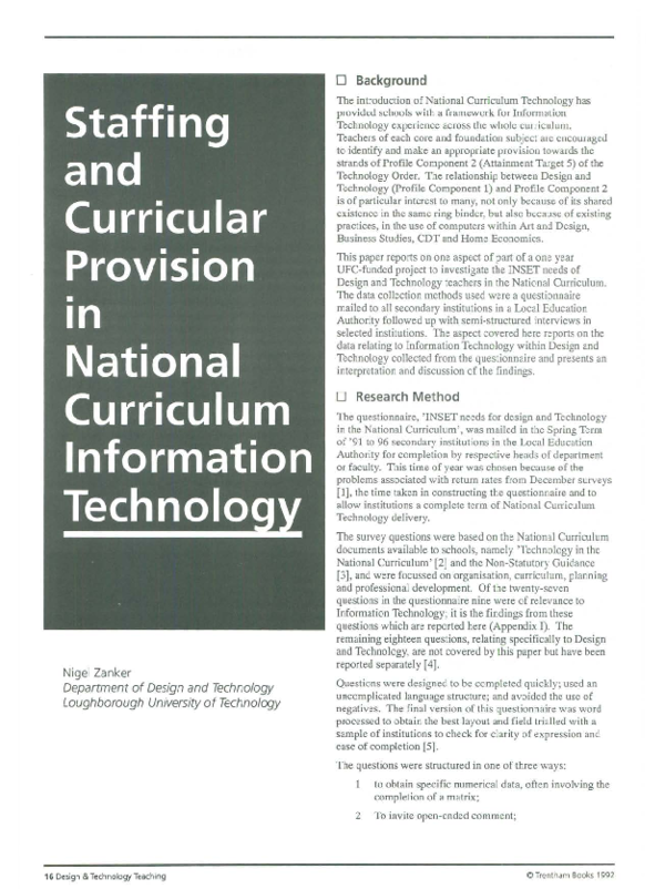 (PDF) Staffing and Curricular Provision in National Curriculum ...