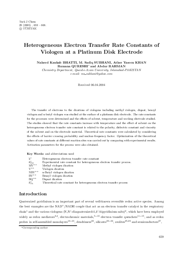 (PDF) Heterogeneous Electron Transfer Rate Constants of Viologen at a ...