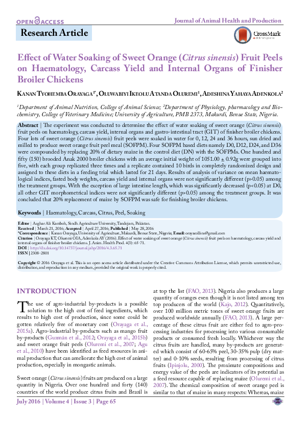 (PDF) Effect of Water Soaking of Sweet Orange (Citrus sinensis) Fruit ...