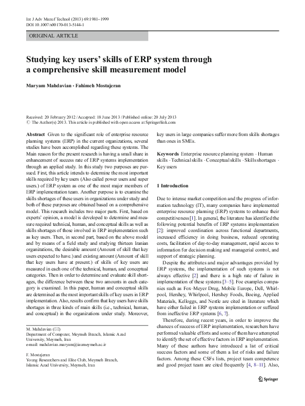 (PDF) Studying key users’ skills of ERP system through a comprehensive ...