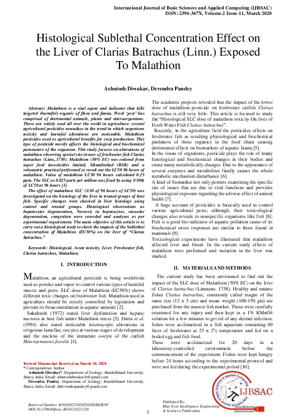 (PDF) Histological Sublethal Concentration Effect on the Liver of ...