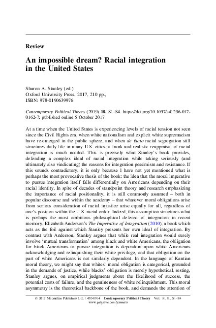 (PDF) An impossible dream? Racial integration in the United States