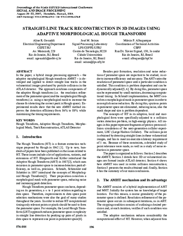 (PDF) Straight-line track reconstruction in 3d images using adaptive morphological Hough transform