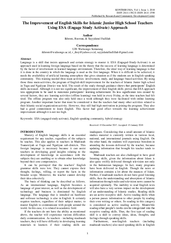 (PDF) The Improvement of English Skills for Islamic Junior High School ...