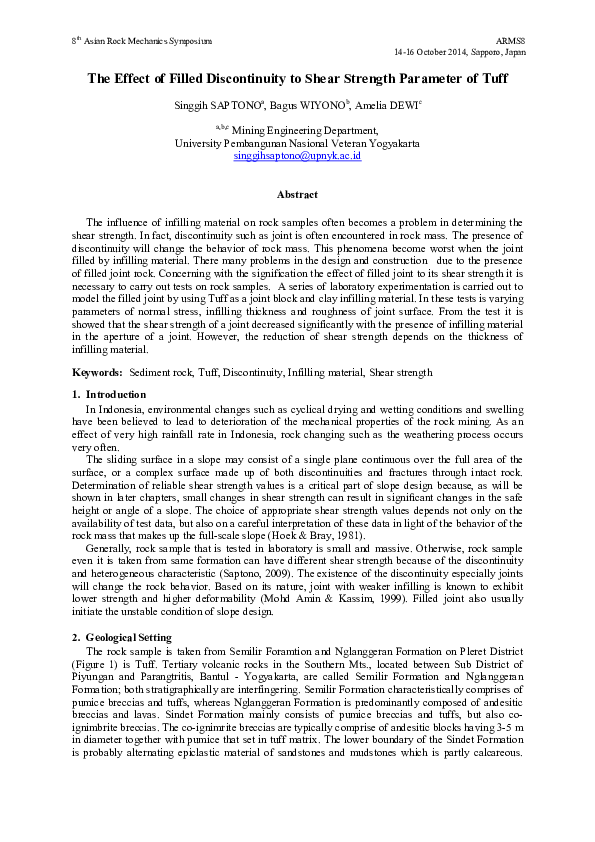 (PDF) The Effect of Filled Discontinuity to Shear Strength Parameter of ...