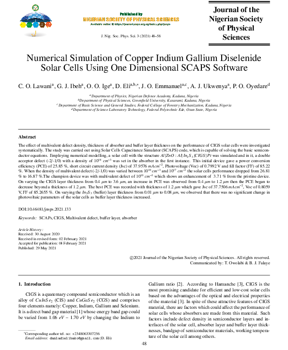 (PDF) Numerical Simulation of Copper Indium Gallium Diselenide Solar ...