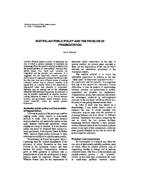 (PDF) Australian Public Policy and the Problem of Fragmentation