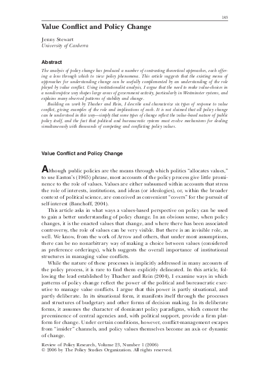 (PDF) Value Conflict and Policy Change | Jenny Stewart - Academia.edu