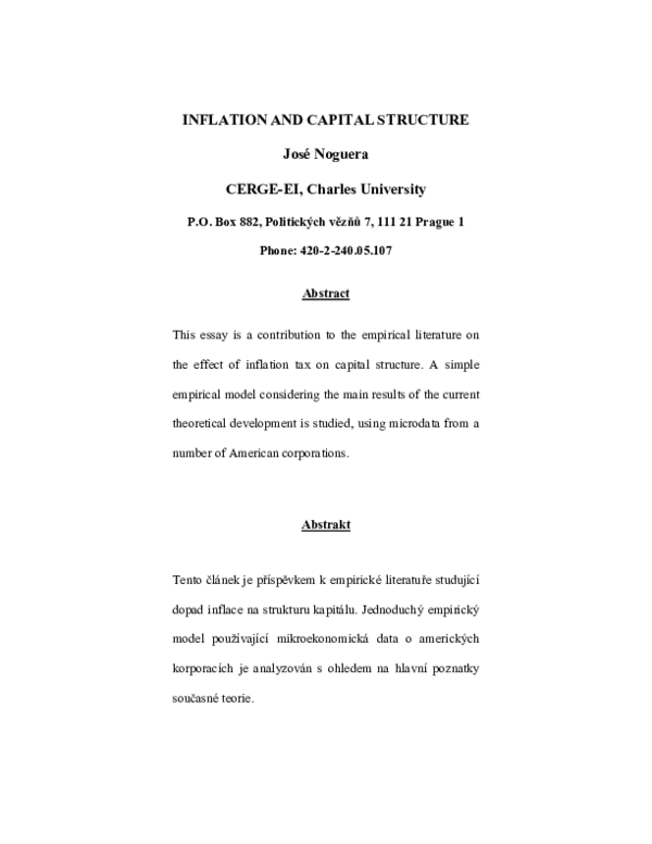 (PDF) Inflation and Capital Structure
