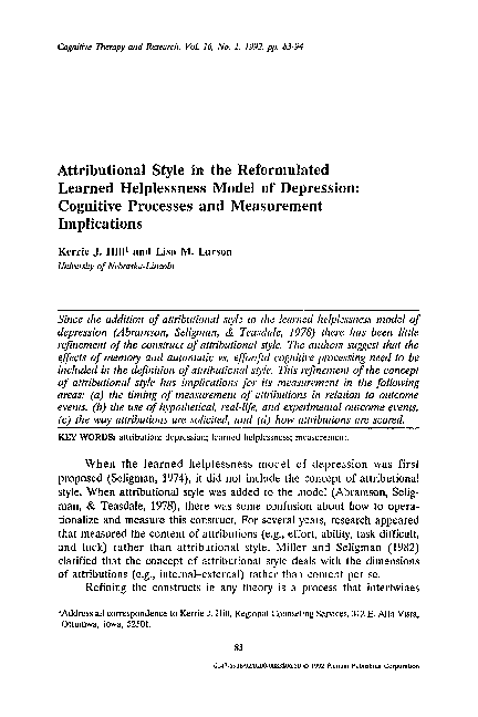 (PDF) Attributional style in the reformulated learned helplessness ...