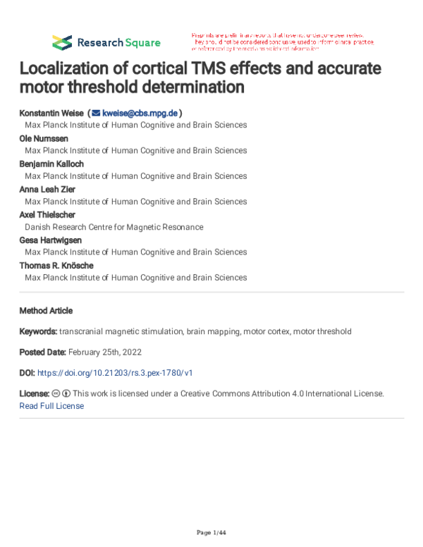 Localization of cortical TMS effects and accurate motor threshold ...