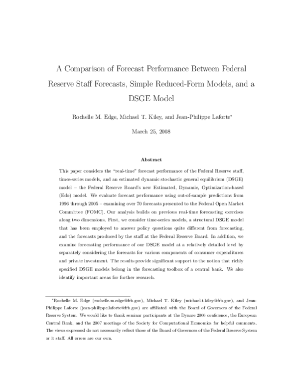 Pdf A Comparison Of Forecast Performance Between Federal Reserve
