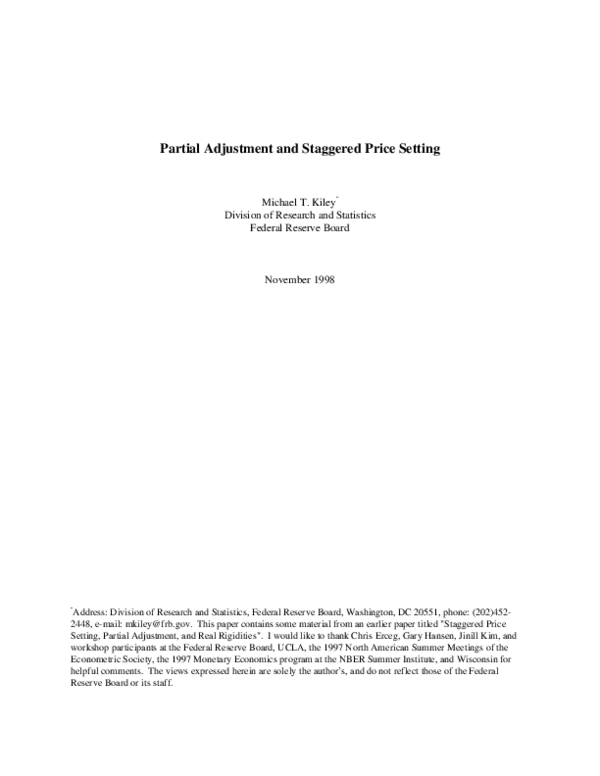 (PDF) Partial Adjustment and Staggered Price Setting