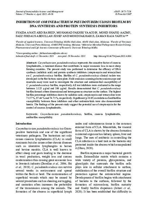 (PDF) Inhibition of Corynebacterium pseudotuberculosis biofilm by DNA ...