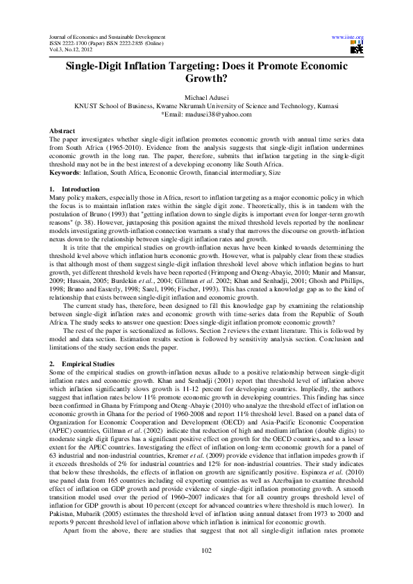 (PDF) Single-Digit Inflation Targeting: Does it Promote Economic Growth?