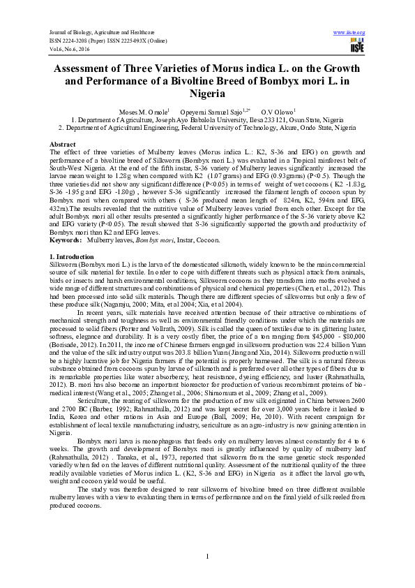(PDF) Assessment of Three Varieties of Morus indica L. on the Growth ...