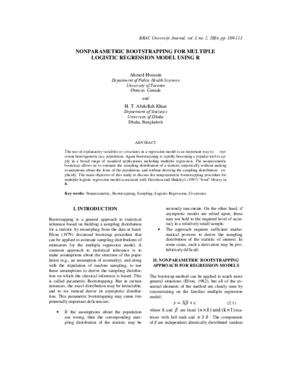 (PDF) Nonparametric Bootstrapping for Multiple Logistic Regression Model Using R