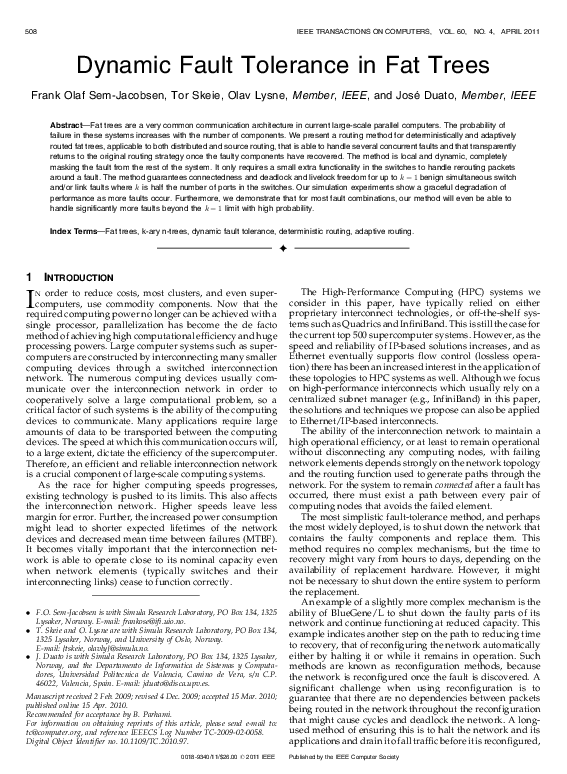 Pdf Dynamic Fault Tolerance In Fat Trees Tor Skeie