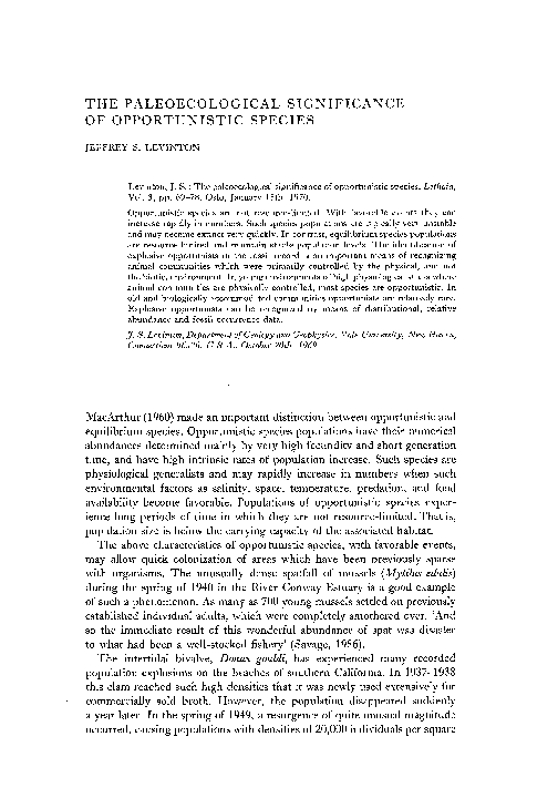 (PDF) The Paleoecological Significance of Opportunistic Species