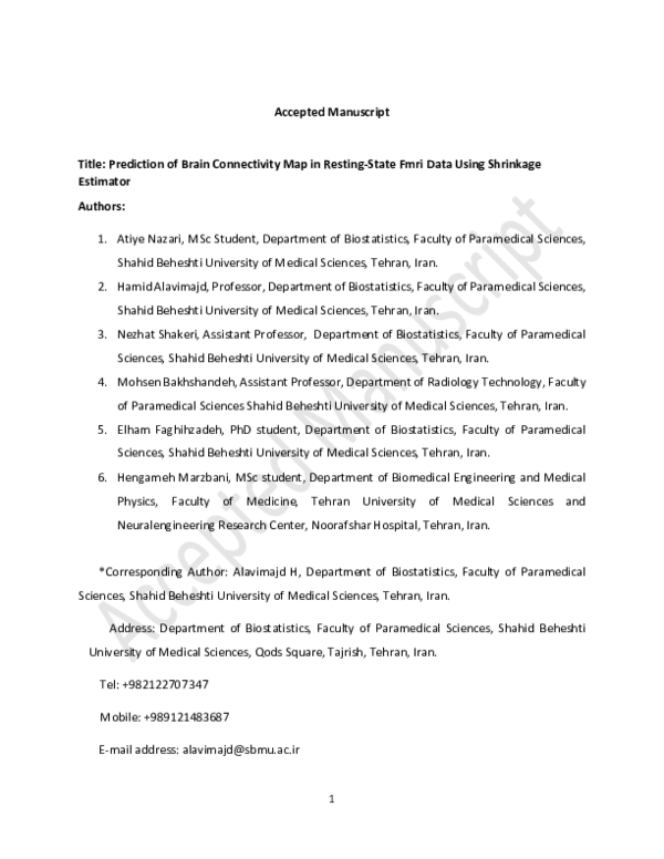Pdf Prediction Of Brain Connectivity Map In Resting State Fmri Data Using Shrinkage Estimator