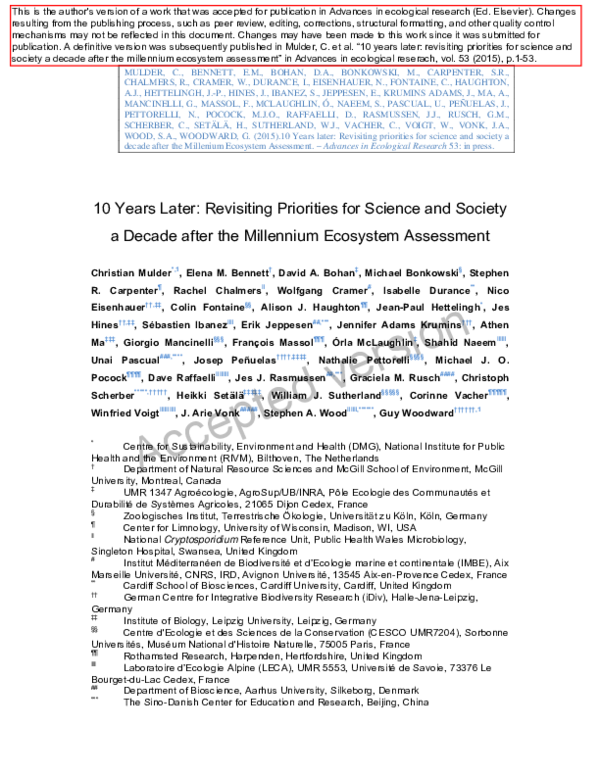 (PDF) 10 Years Later: Revisiting Priorities for Science and Society a ...