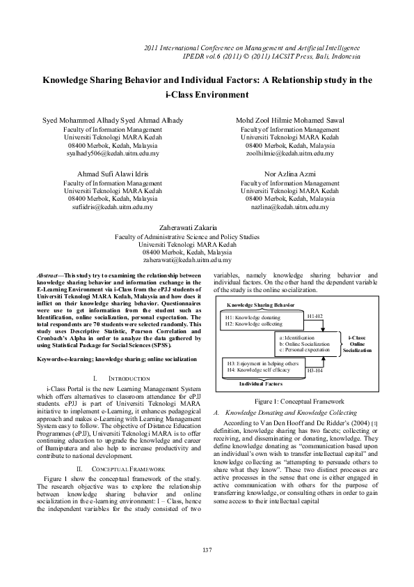 (PDF) Knowledge Sharing Behavior and Individual Factors: A Relationship ...