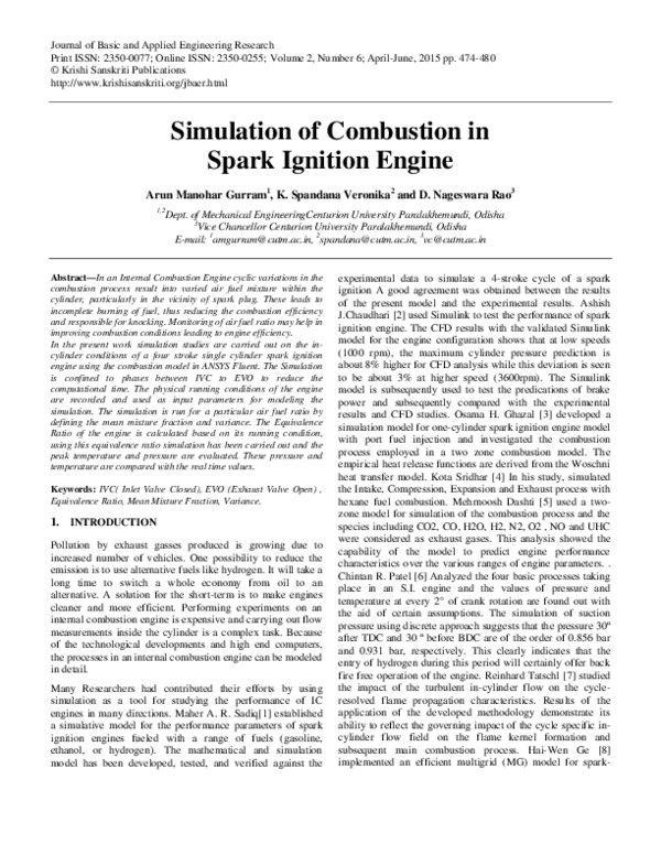 (PDF) Simulation of Combustion in Spark Ignition Engine | Arun Manohar Gurram - Academia.edu