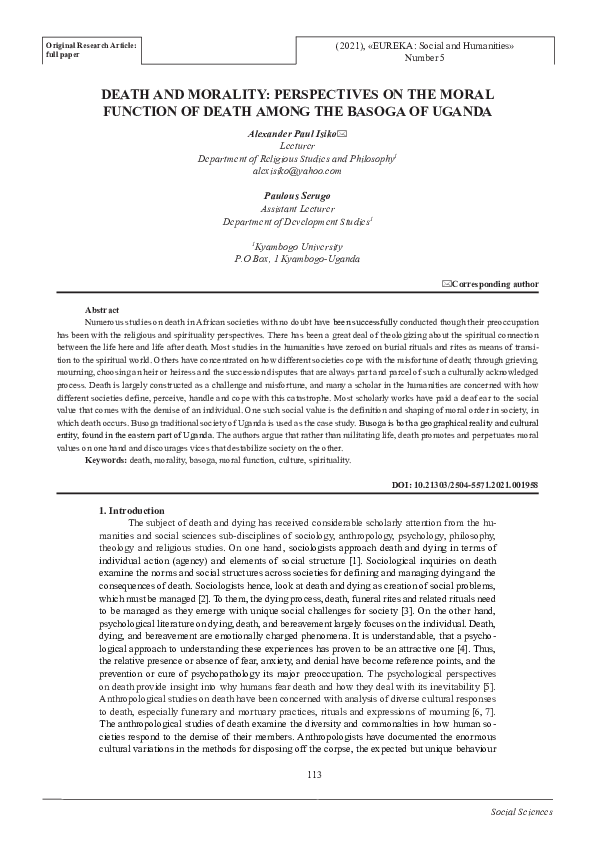 (PDF) Death and morality: perspectives on the moral function of death ...