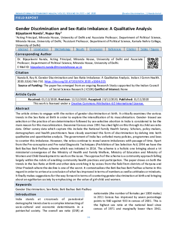 Pdf Gender Discrimination And Sex Ratio Imbalance A Qualitative 1665