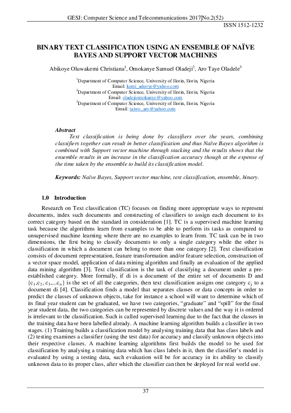 (PDF) Binary Text Classification Using an Ensemble of Naïve Bayes and ...