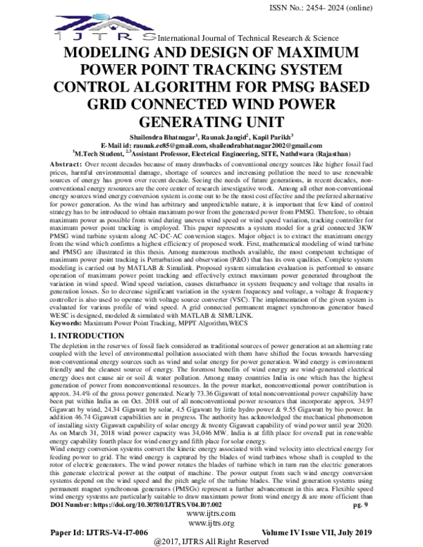 (PDF) Modeling and Design of Maximum Power Point Tracking System Control Algorithm for PMSG ...
