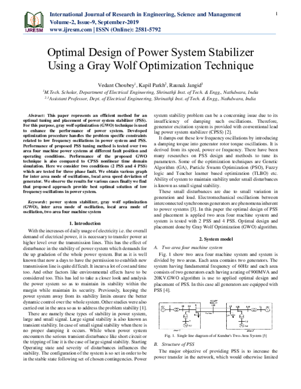 (PDF) Optimal Design of Power System Stabilizer Using a Gray Wolf Optimization Technique