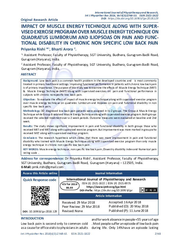 (PDF) Impact of Muscle Energy Technique Along with Supervised Exercise ...