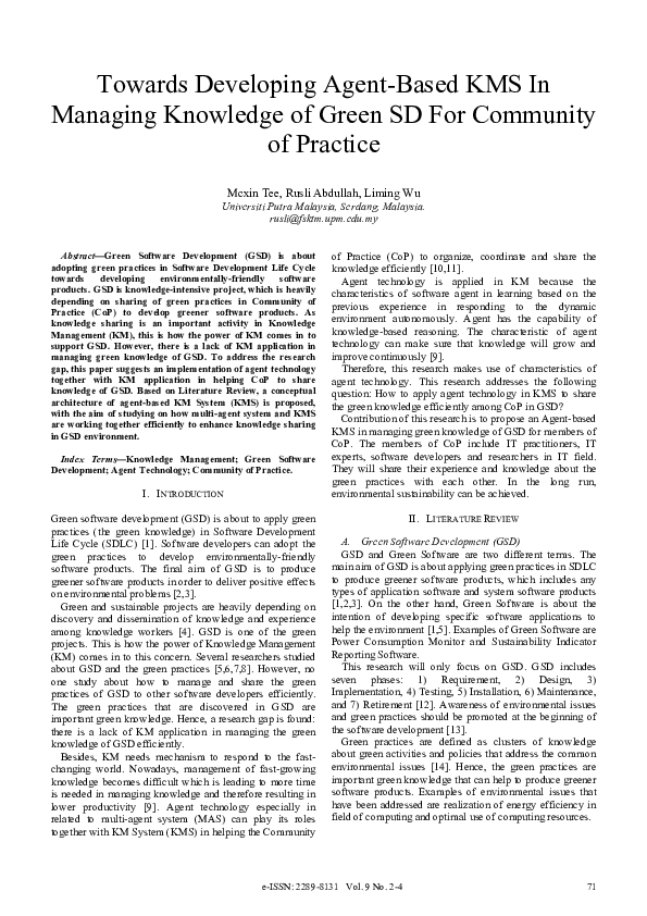 (PDF) Towards Developing Agent-Based KMS In Managing Knowledge of Green ...