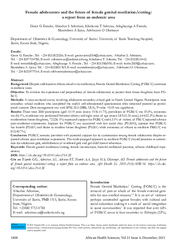 (PDF) Female adolescents and the future of female genital mutilation ...