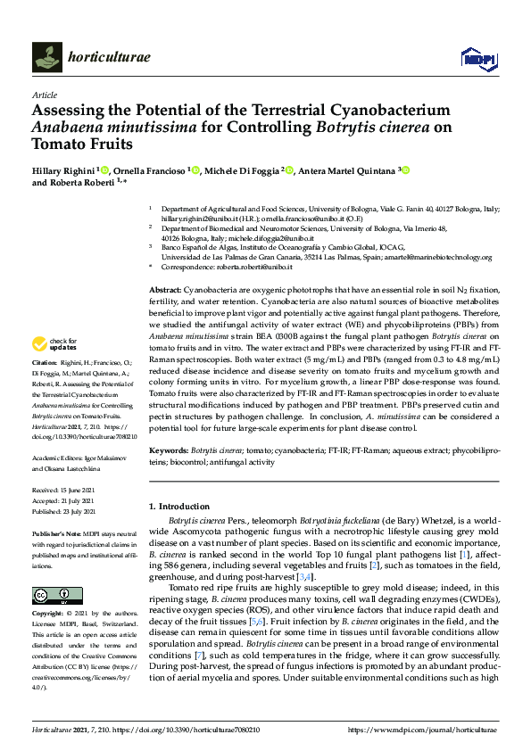 (PDF) Assessing the Potential of the Terrestrial Cyanobacterium Anabaena minutissima for ...