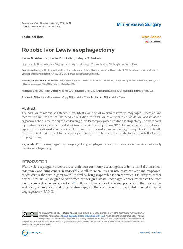 (PDF) Robotic Ivor Lewis esophagectomy