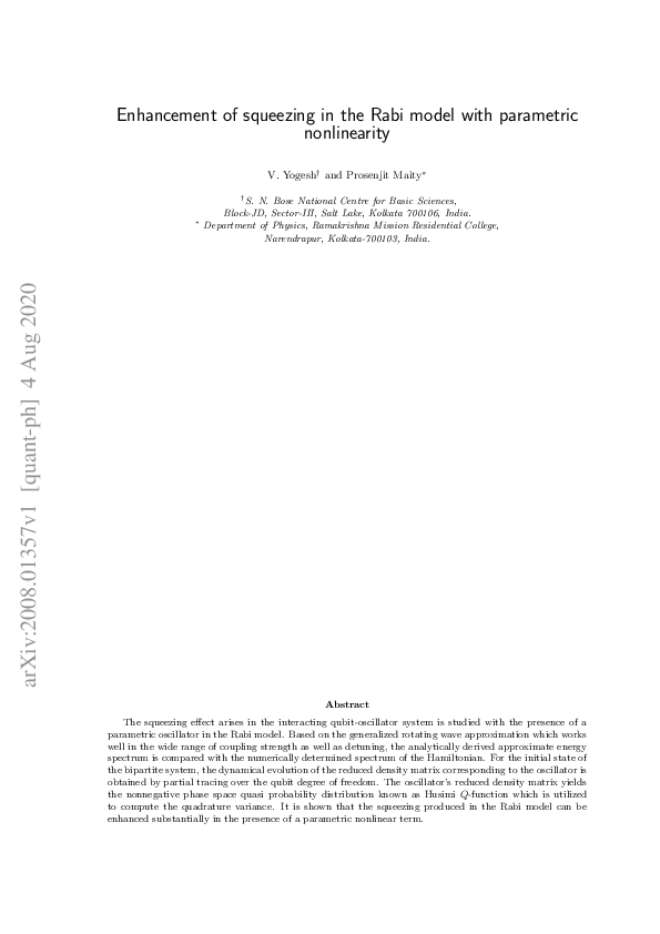 (PDF) Squeezing in the quantum Rabi model with parametric nonlinearity