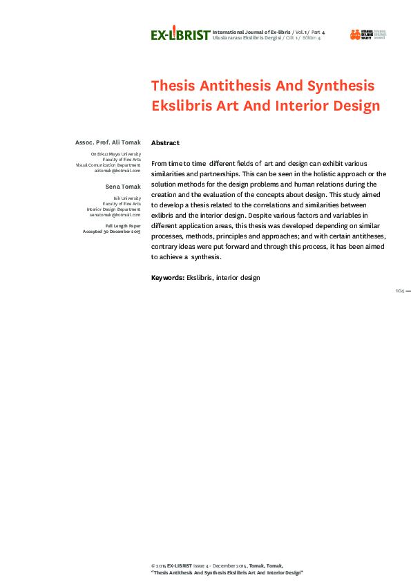 (PDF) Thesis Antithesis And Synthesis Ekslibris Art And Interior Design