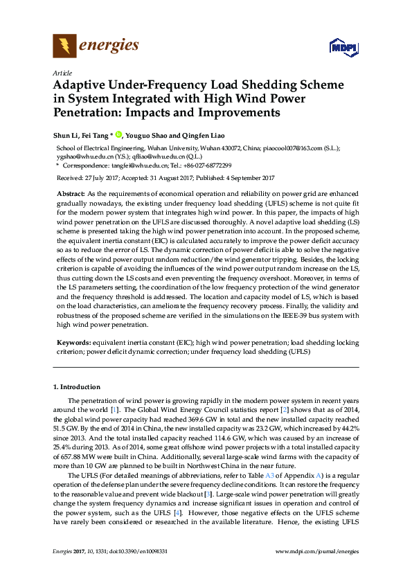 (PDF) Adaptive Under-Frequency Load Shedding Scheme in System ...