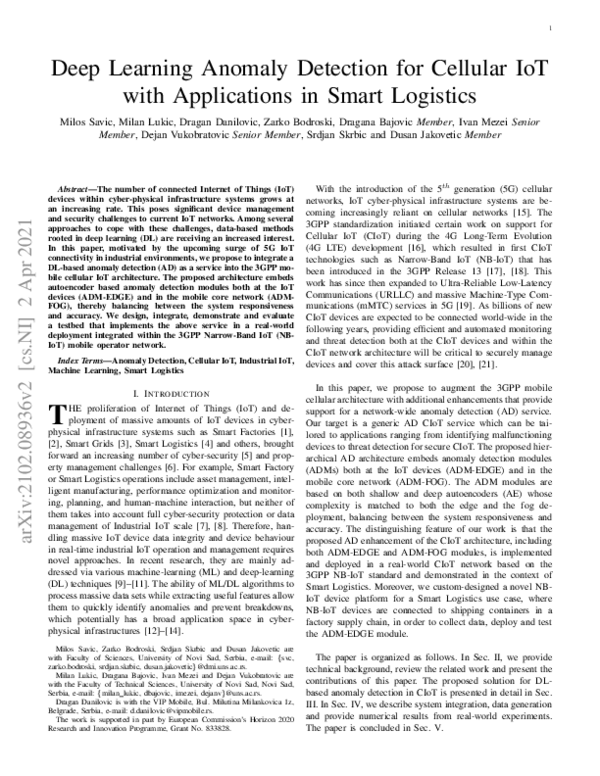 (PDF) Deep Learning Anomaly Detection for Cellular IoT with Applications in Smart Logistics