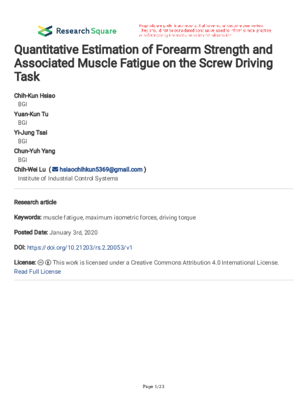 (PDF) Quantitative Estimation of Forearm Strength and Associated Muscle ...