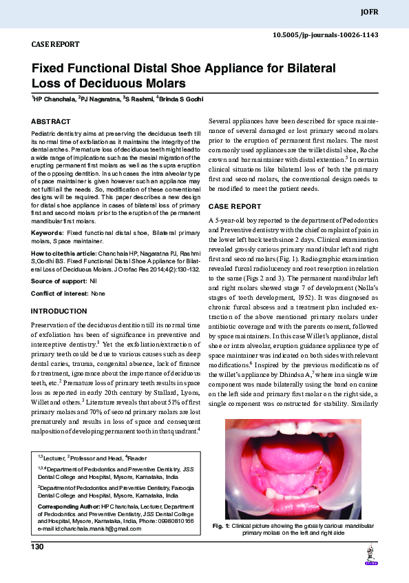 (PDF) Fixed Functional Distal Shoe Appliance for Bilateral Loss of ...