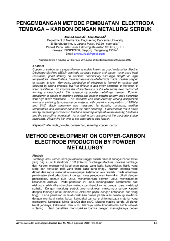 (PDF) Pengembangan Metode Pembuatan Elektroda Tembaga – Karbon Dengan ...